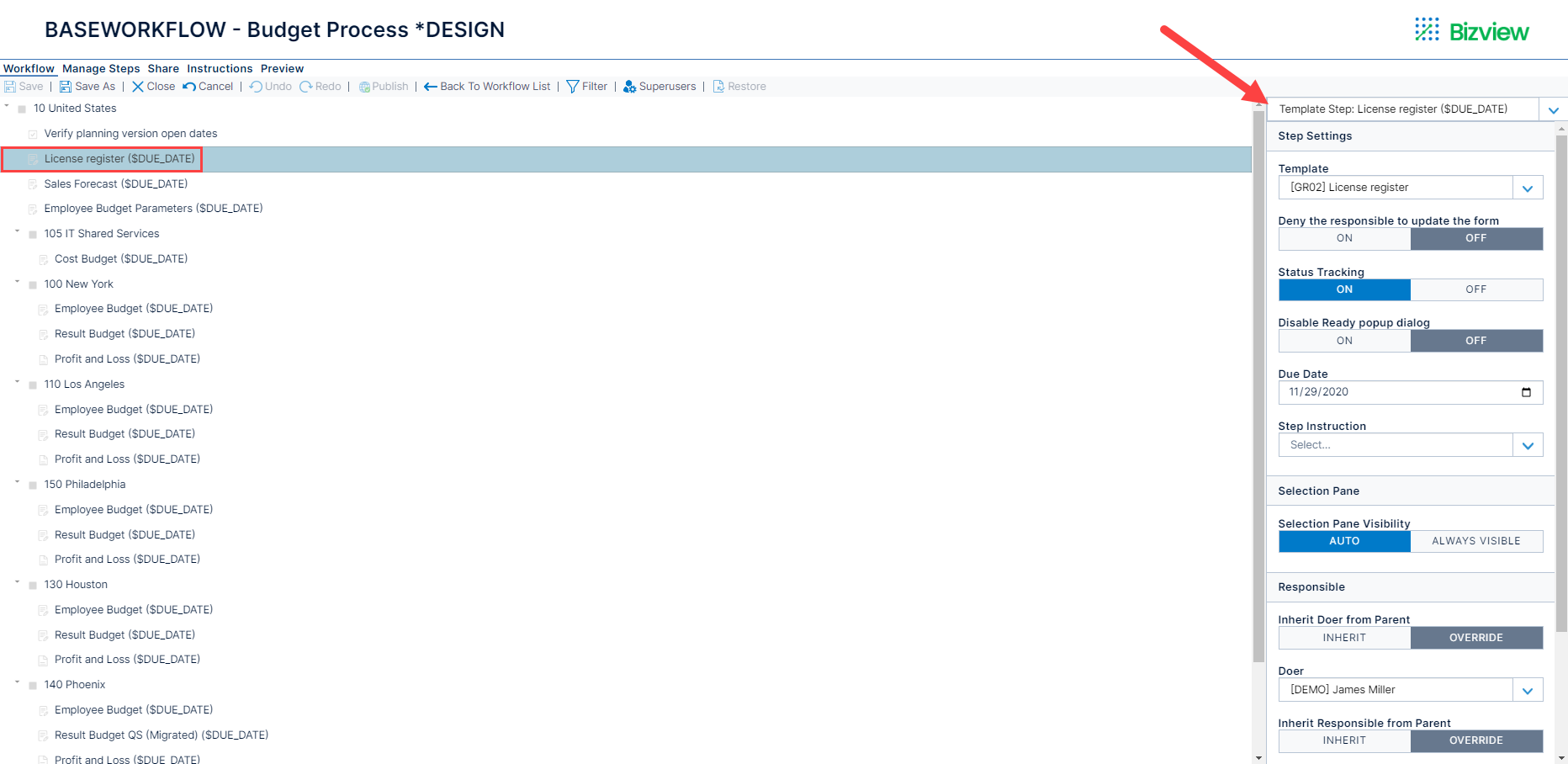 Template Step Settings – Bizview