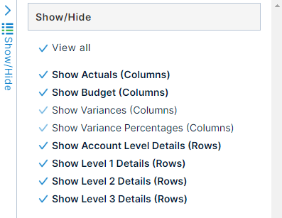Show/Hide - Reports – Bizview