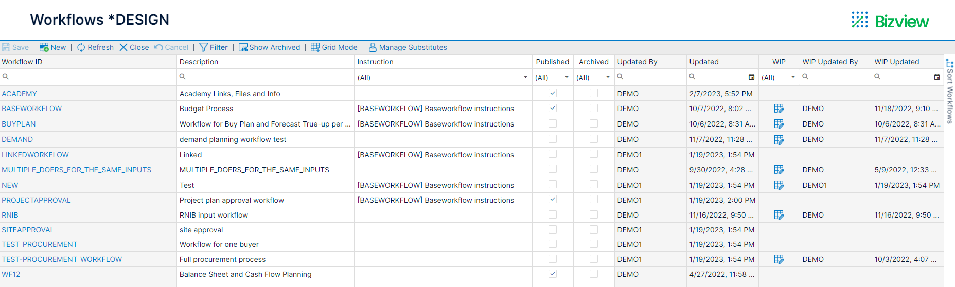 Workflow Administration – Bizview